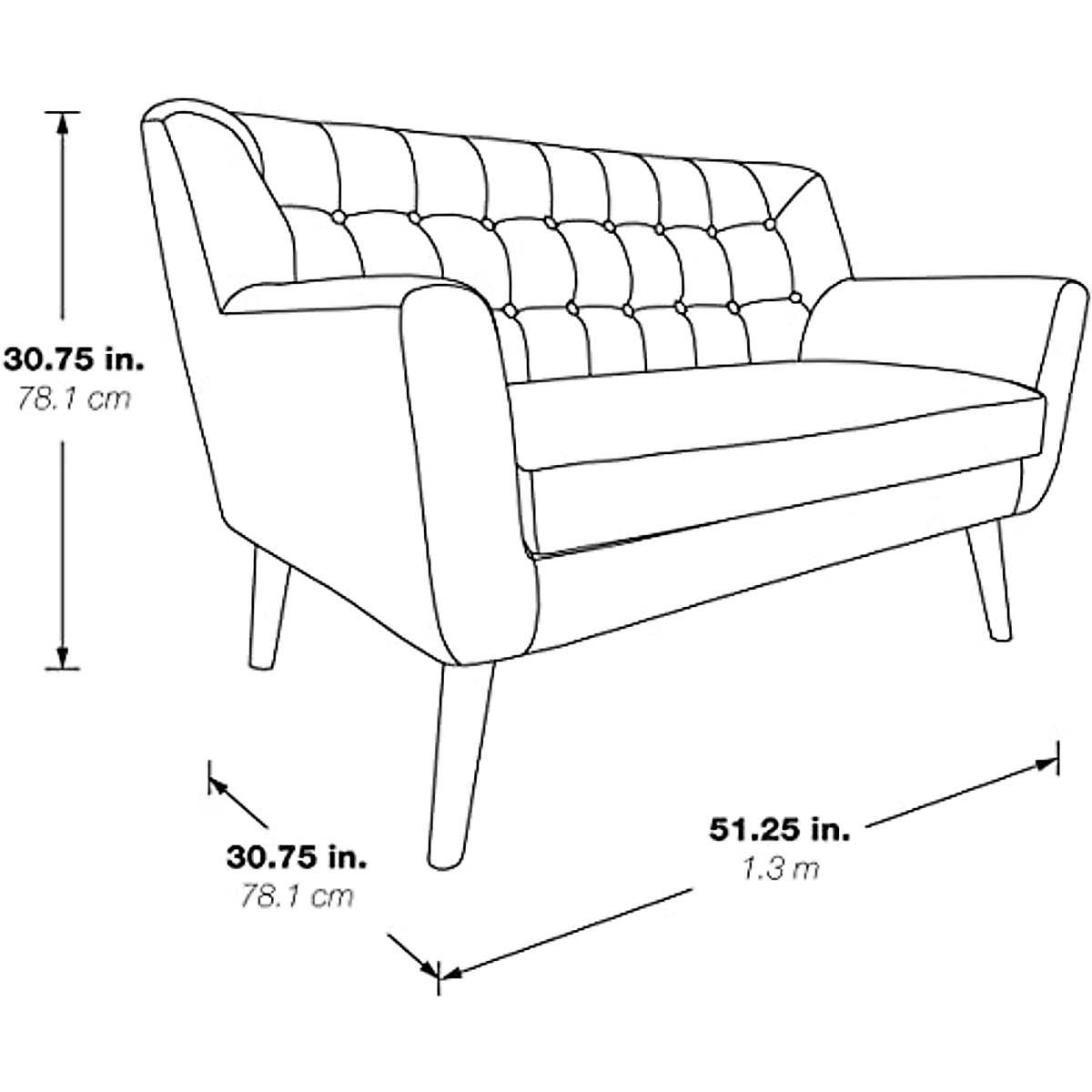 AVENUE•SIX OSP Home Furnishings Mill Lane Mid-Century Modern Loveseat with Button Tufted Design and Spring Cushion Support, Navy Blue Fabric