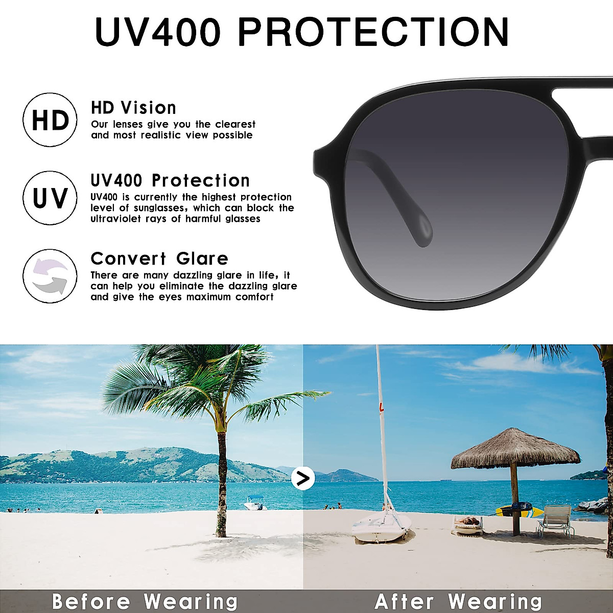 YDAOWKN Retro Square Aviator Sunglasses for Womens Mens Vintage 70s Double Bridge Sun Glasses