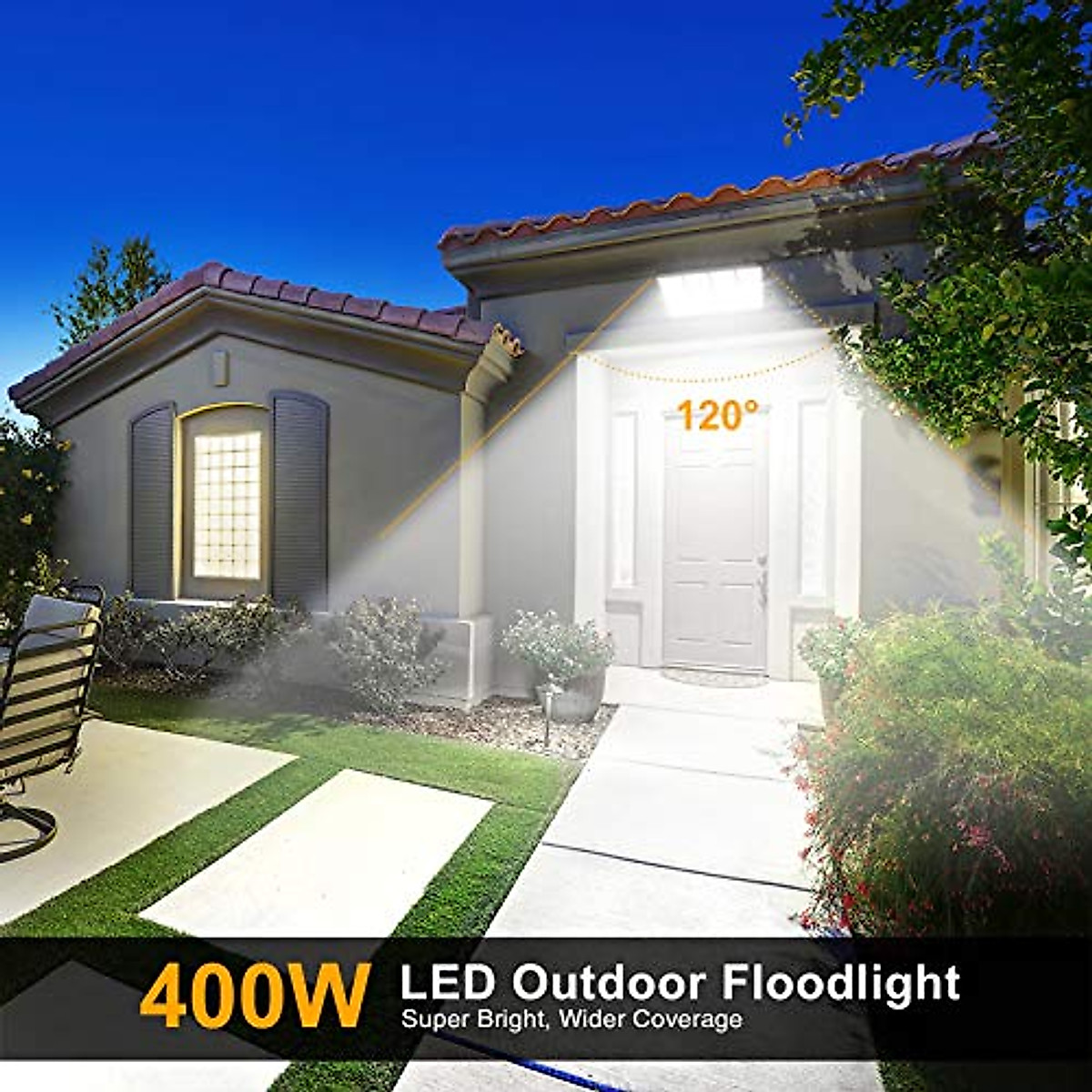 Viugreum 400W LED Flood Light, Super Bright Outdoor Stadium Lights, Waterproof IP65 40000LM Daylight White (6000K) Security Floodlights, Commercial Lighting Fixture for Garage, Garden, Lawn and Yard