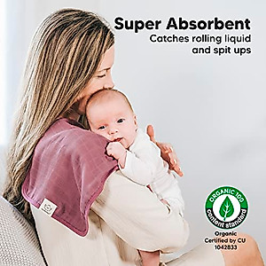 5-Pack Muslin Burp Cloths for Baby Boys, Girls - Organic Baby Burp Cloths, Burp Clothes for Baby Girl, Boy, Neutral Burp Cloths, Burping Cloths for Babies, Burp Rags, Bamboo Cotton Burp Cloth (Corals)