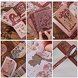 Scrapbooking Supplies Kit, Vintage Rose Aesthetic Scrapbook Kit for Bullet Junk Journal, Stationery, A6 Grid Notebook, Flower DIY Journaling Supplies, Birthday Craft Gift Teen Girl Kid Women