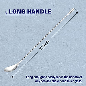 Briout Bar Spoon Cocktail Mixing Stirrers for Drink, Stainless Steel 12 Inches Long Handle, Silver 2 Pieces
