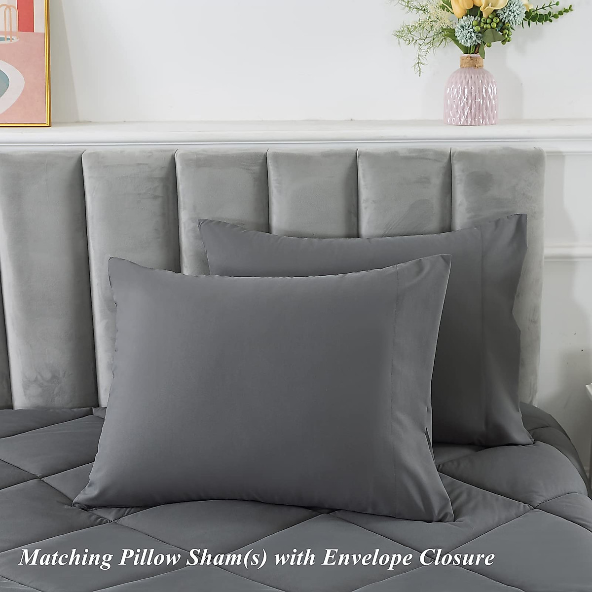 ELNIDO QUEEN® Grey Queen Comforter Set with 2 Pillow Shams - 3 Pieces Bed Comforter Set - Gray Down Alternative Comforter Set - Lightweight All Season Bedding Comforter Sets Queen Size(88x92 inch)