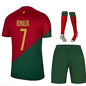 Ronaldo Portugal Soccer Kids Jersey + Shorts + Socks Set Kit Size Large (10-11 Years Old) for Youth Red
