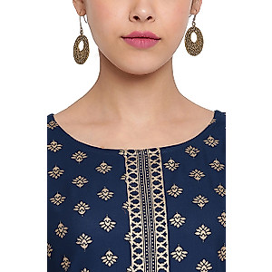 Janasya Indian Women's Blue Rayon Kurta
