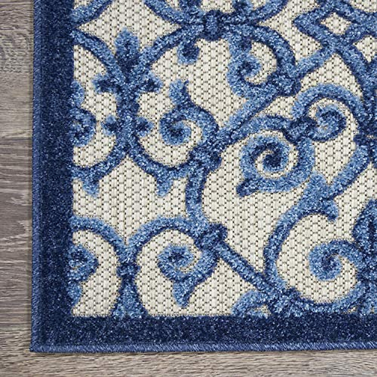 Nourison Aloha Indoor/Outdoor Grey/Blue 2'8" x 4' Area Rug, Transitional, French Country, Easy Cleaning, Non Shedding, Bed Room, Kitchen, Living Room, Deck, Backyard, (3' x 4')