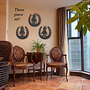 WAIU horseshoe metal wall art décor with cowboy, western rustic style horse shoes decoration hanging for bedroom living room bathroom, country decor for the home indoor outdoor,matte black