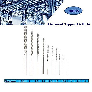 Acogedor 10Pcs Diamond Tipped Drill Bit Set Twist Drill Bits for Glass Tile Stone, 0.8mm / 1.0mm / 1.2mm / 1.5mm / 1.8mm / 2.0mm / 2.5mm / 3.0mm / 3.5mm / 4.0mm
