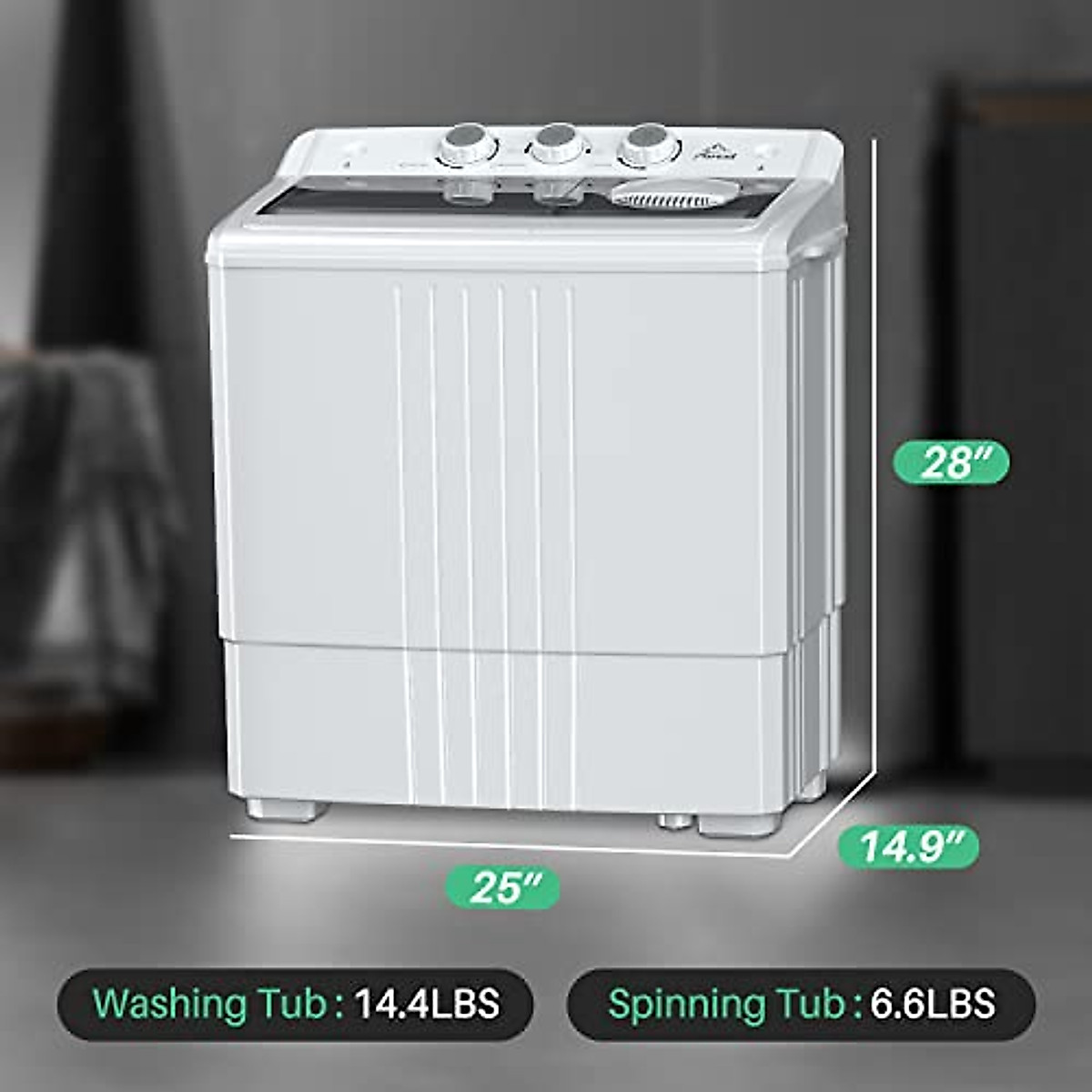 TOREAD Compact Twin Tub Portable Washing Machine 21lbs Capacity, Mini Washer(14.4lbs)&Spiner(6.6lbs), Built-in Drain Pump, Semi-Automatic