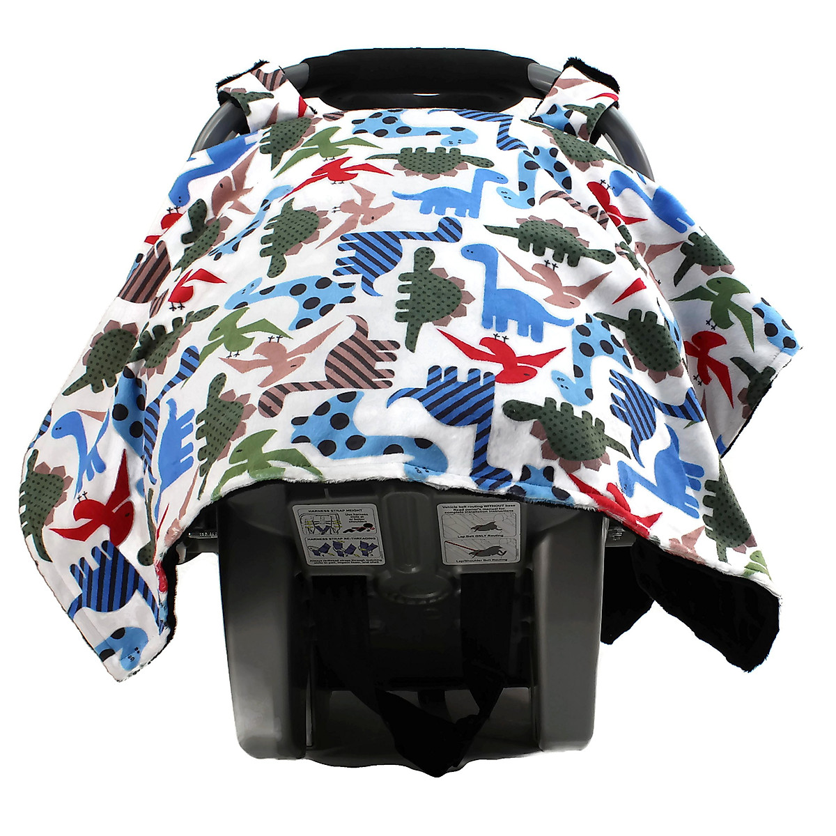 Dear Baby Gear - Baby Car Seat Canopy - Infant Car Seats Covers - Carseat Canopies for Boys and Girls - Toddler Carseat Cover with Snap Opening (Prehistoric Multicolored Dinosaur, Black Dot 40"x30")