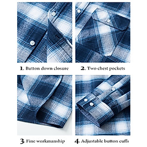 MAGCOMSEN Plaid Shirts for Men Flannel Shirts Long Sleeve Shirts Casual Shirts Work Shirts Athletic Shirts Mens Work Shirt Corduroy Shirts for Men Blue White