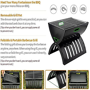SRHMYWBW BBQ Grill Charcoal Barbecue Grill 2.2kg/4.85lb Folding Portable Grill for 3-5 Persons Barbecue Desk Smoker Outdoor Camping Party Garden Picnic Travel Black