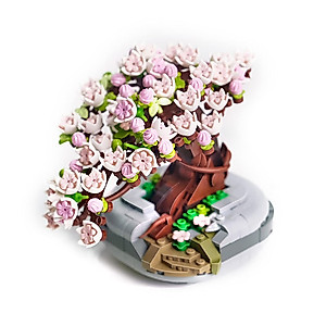 KonHaovF Cherry Bonsai Tree Set, Micro Mini Bricks Flower Model Building Block Set, 426PCS Artificial Cherry Blossom Flower Bouquet Building Kit for Kids Girls, Color Change Flower Toy Set(Pink)