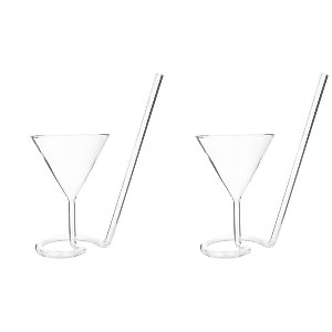 DOITOOL Spiral Cocktail Glass, Creative Vampire Filter Red Wine Glass, Long Tail Cocktail Straw Wine Glass Rotating Martini Glass, Transparent Red Wine Glass Wine Cup (Transparent) (2Pcs)