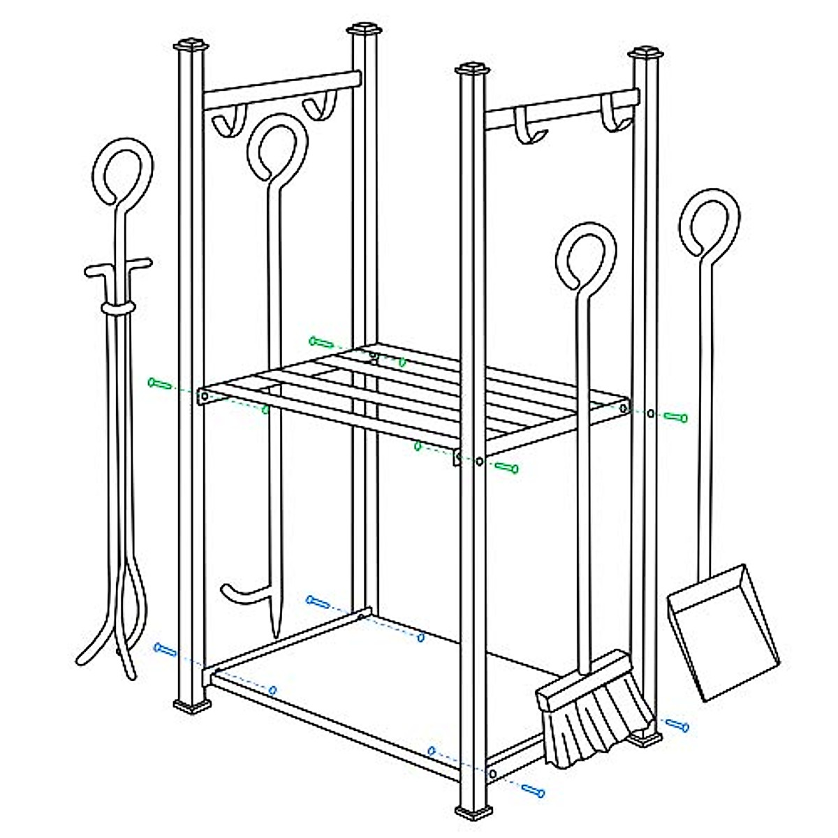 AMAGABELI GARDEN HOME Garden Home Firewood Rack Indoor with Fireplace Tools Set Log Holder Wood Rack Outdoor Log Rack Storage Tongs Poker Brush Shovel Bin Stacking Black Wrought Iron Accessories Kit
