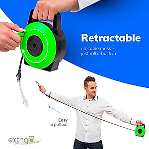 EXTNGO Retractable Network Cable Extender, 33 Ft (10 Meter) CAT 6 Ethernet Cable Flat-Portable 1Gbps Data Speed-Swiftly Setup Temp Networks-Cascadable Male-Female RJ45 Connector-UTP Cable Reel