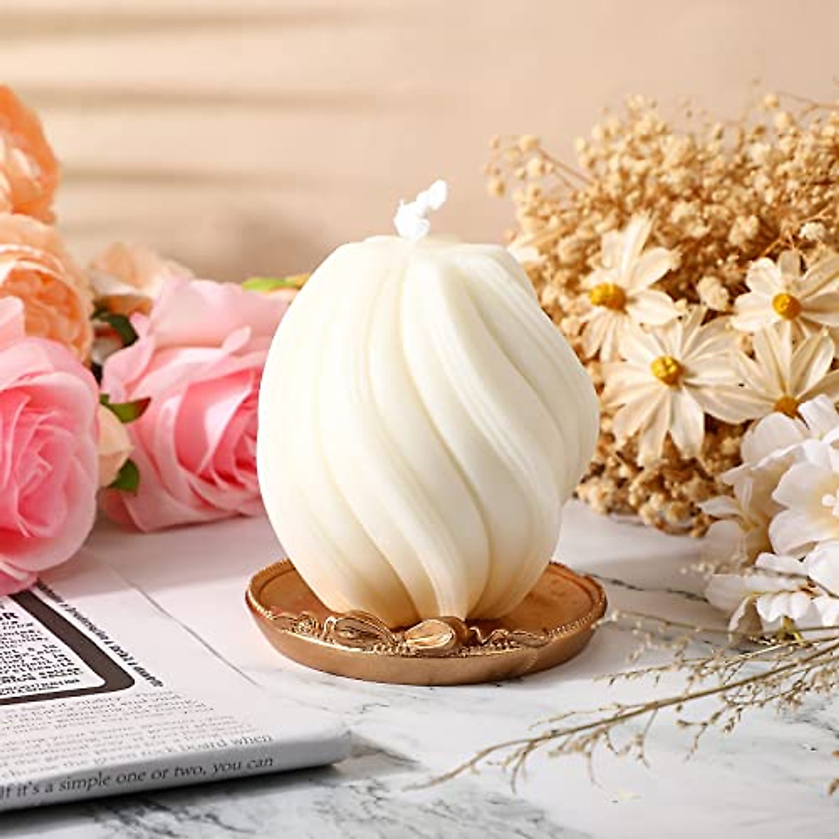 Spiral Swirl Candle Aesthetic Candles Trendy Candles 3D Vase Shaped Candle Soy Wax Scented Candle Twirl Pillar Candle Ball Shaped Art Decorative Candles for Birthday Christmas Gift Home Decoration