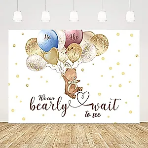 ABLIN 8x6ft Bear Gender Reveal Backdrop We Can Bearly Wait Banner Colorful Balloons Photography Background He or She We Can Bearly Wait to See Gender Reveal Decorations Props CQ178-8x6