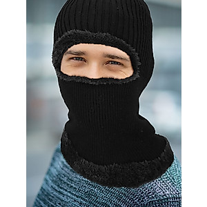 3 Pieces Winter Warm Knitted Balaclava Neck Warmer Hat Fleece Ski Face Covering Windproof Face Scarf for Outdoor Sport (Navy Blue, Light Gray, Black,M)
