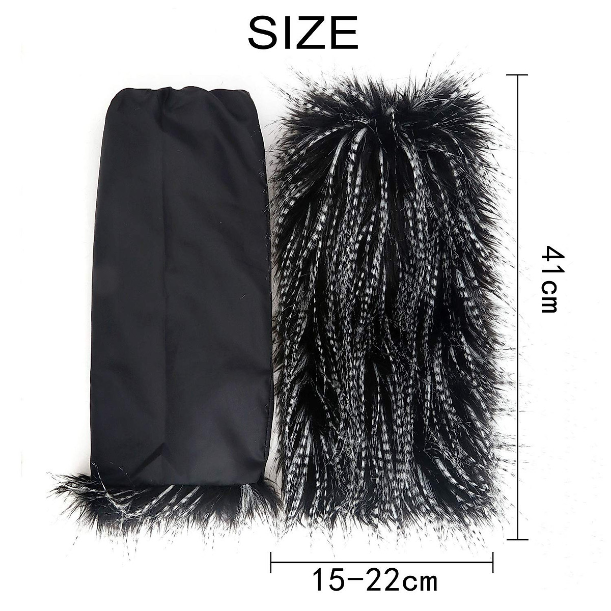 Zecmos womens Leg Warmers Faux Fur Fuzzy Long Cuff Cover Warm Furry Costume Shoes, Black and White, Medium