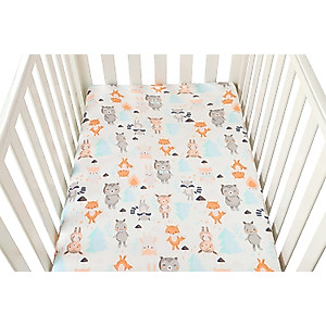 Tontukatu Pack n Play Sheet Stretchy Fitted Portable Mini Crib Sheets Set 3 Pack,Playard Sheets Convertible Playard Mattress Cover,Ultra Soft Jersey Material,Elephant Tiger,Fox & Grey