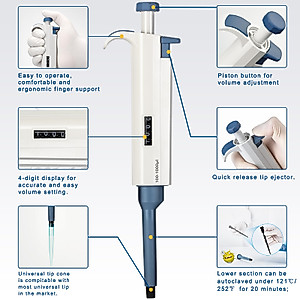 Huwazine Micropipette kit, 0.5-10ul 10-100ul 100-1000ul, Adjustable Single Channel Pipette, 3 Pieces, Pipette Stand, 3 Racks of sterile Pipette Tips (SC Pipettors-3pcs-Set A)