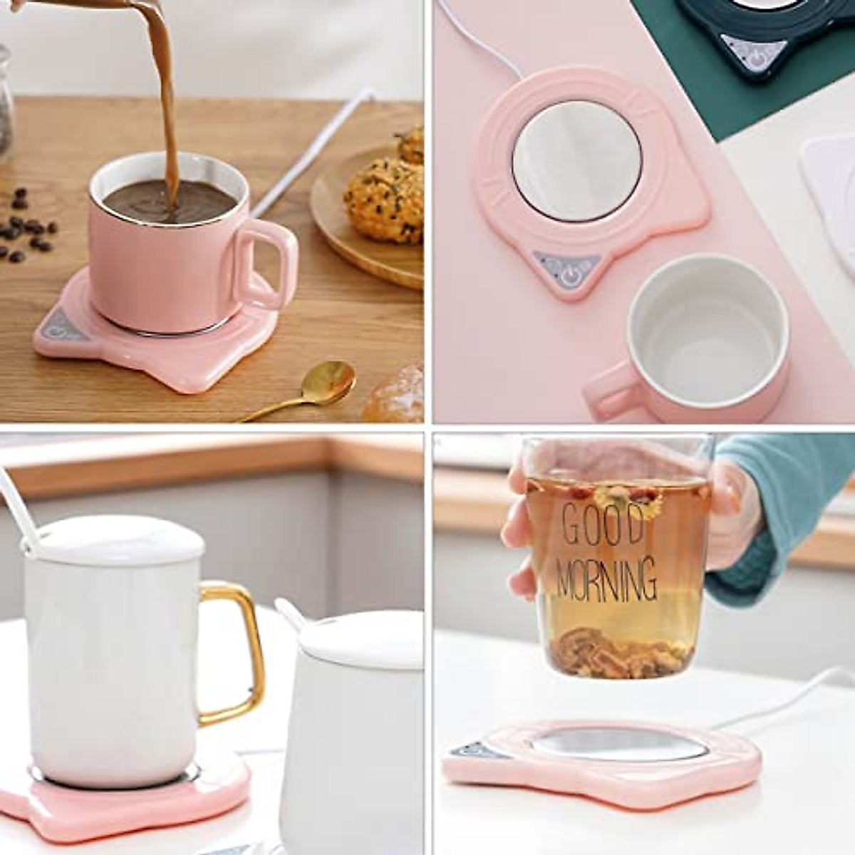 2pcs Cat Thermostat Coaster Coffee Cup Heater Mug Warmer Coffee Warmer Heated Cup Coaster Cup Warmer Plate Mug Heater Insulated Coffee Tumbler Warmer for Coffee Office Milk Abs Usb