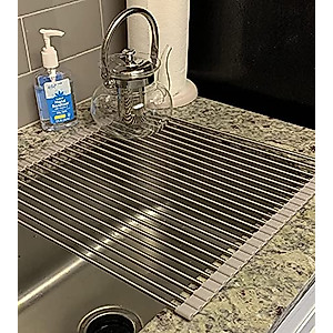 Ahyuan Roll up Dish Drying Rack Over The Sink Dish Drying Rack Dish Racks for Kitchen Counter Dish Rack Over Sink Camper Accessories Dish Drying Rack (Gray, 16.9''Wx17.7''L)