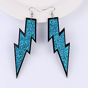 GBAHFY Multicolor 80s Neon Earrings Acrylic Exaggerated Women Lightning Bolt Dangle Earrings Halloween Jewelry 80's Party (Blue)
