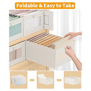 WINSTECK 4 Pack Linen Closet Organizers and Storage Bins, Storage Containers with Clear Window, Large Storage Boxes Baskets for Organizing Clothing, Jeans, Toys, Books, Shelves, Closet, Wardrobe