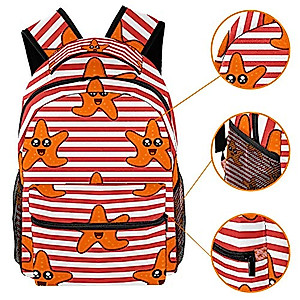 Colorful Cute Starfish Orange Stripes Shoulder Bags School Backpacks