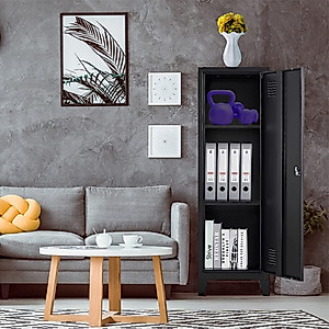iCHENGGD Metal Cabinet, 54" H Home Office Storage Lockers, Vertical Steel Storage Cabinet with Locking Door and 2 Adjustable Shelves, Small Metal Locker Cabinets (Black)