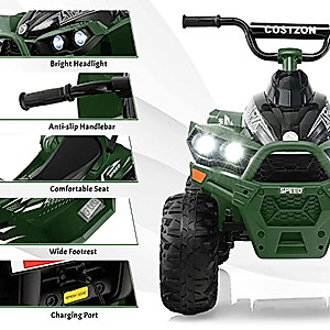Costzon Kids ATV, 12V Battery Powered Electric Vehicle with High/Low Speed, Treaded Tires, Headlights, Horn, Music, Forward & Backward, Gift for Boys & Girls, Ride on 4 Wheeler Quad (Green)