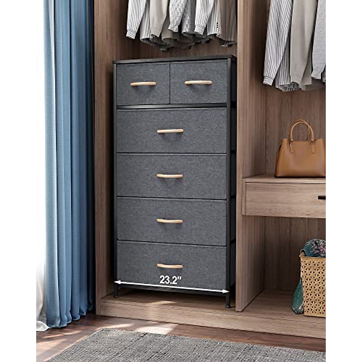 Crestlive Products Vertical Tall Fabric Dressers for Bedroom, Storage Tower - Sturdy Frame, Wood Top & Handles - Organizer Unit for Home Dorm