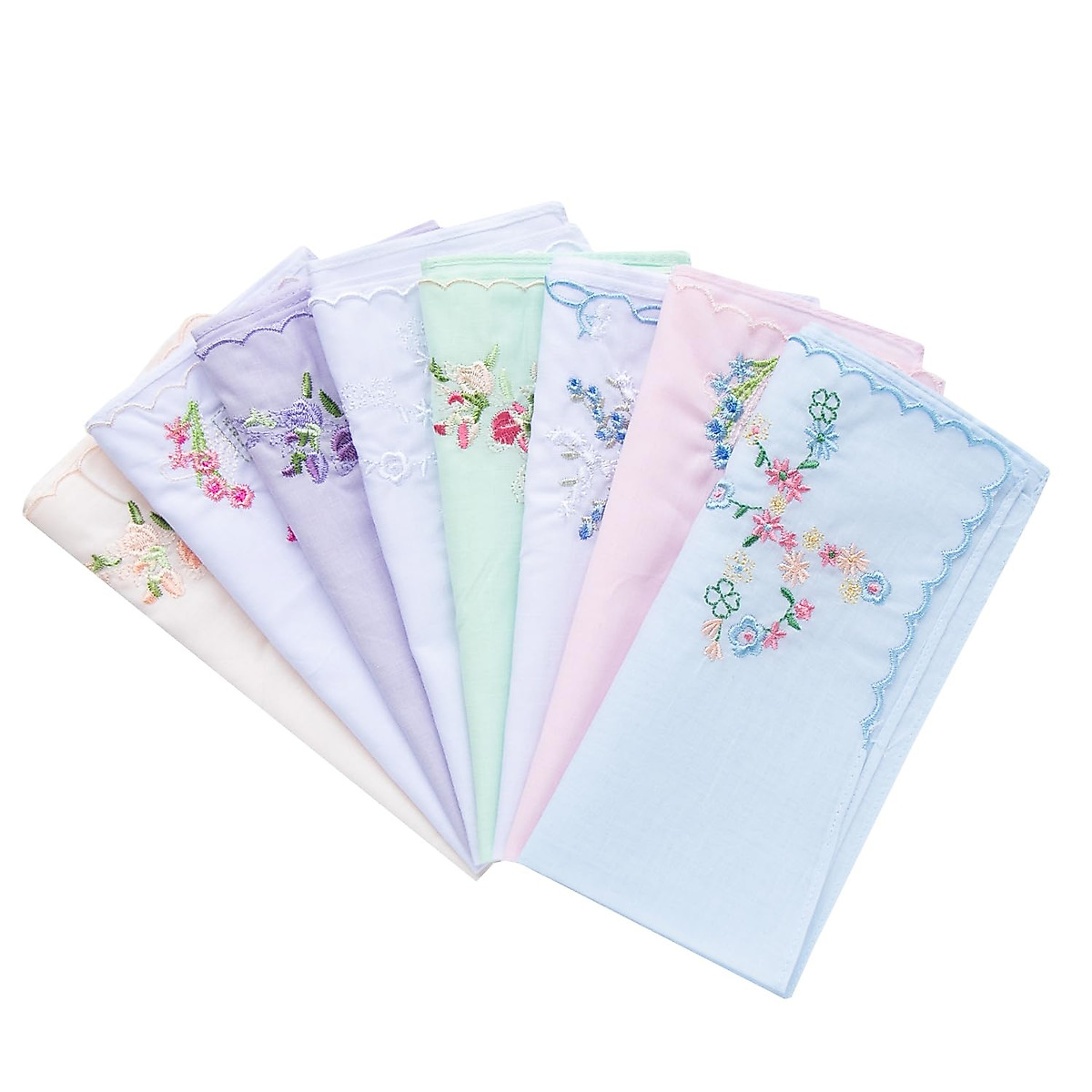 Assorted Ladies Novetly Embroidered Cotton Soft Handkerchiefs Scalloped Hankies 6PCS