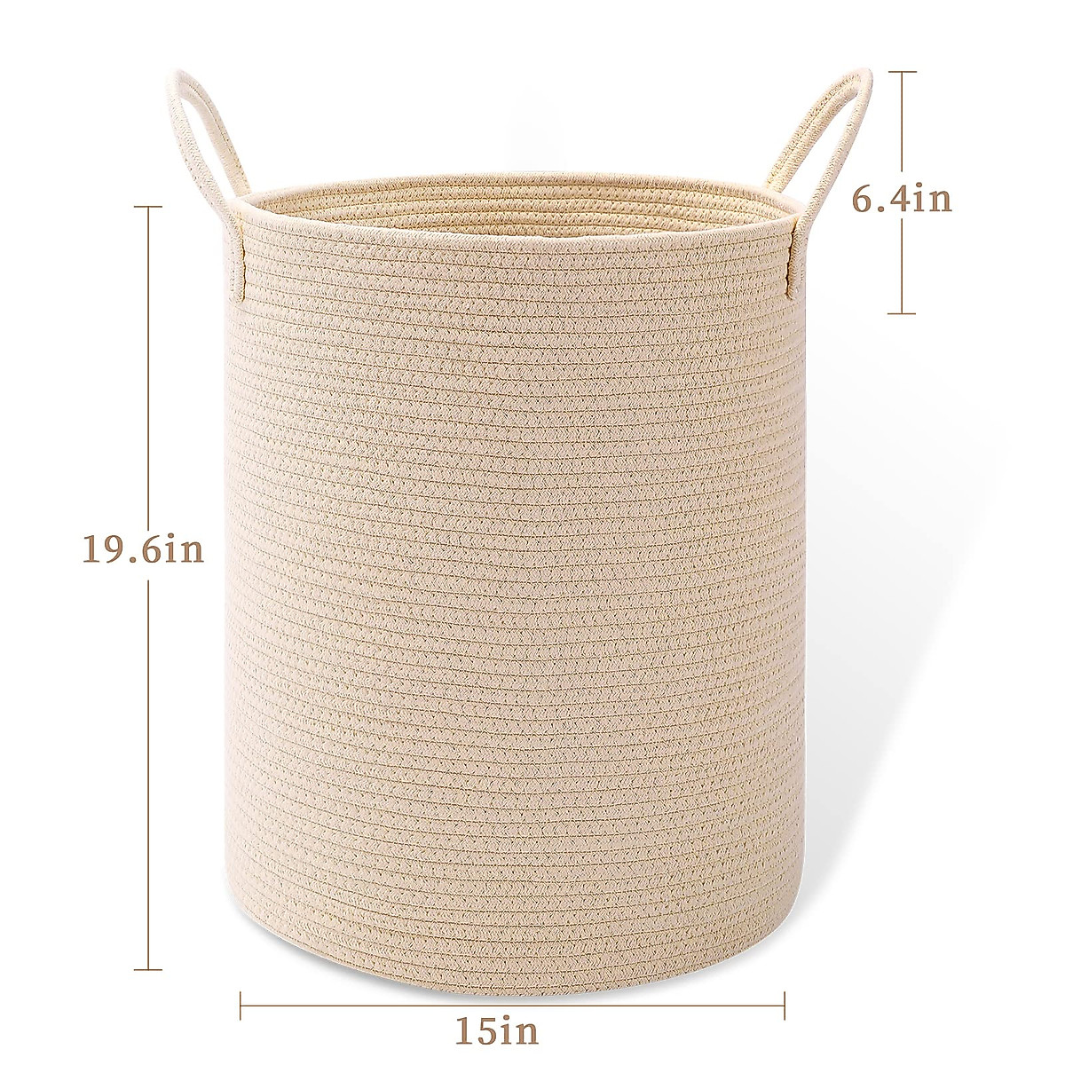 Large Laundry Basket Woven Cotton Rope Laundry Hamper 15" x 19.6" Woven Baby Laundry Basket for Blankets Toys Storage Basket Natural cotton thread clothing sorting basket