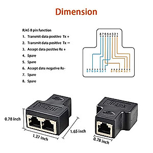 Ethernet Splitter & RJ45 Ends, Ethernet Splitter 1 to 2 for RJ45 Cat5/Cat5e/Cat6/Cat7 Cable -2 Pack, hehuangTech Ethernet Cable Splitter.