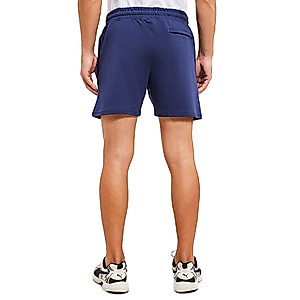 NIMENJOJA Mens 5.5" Athletic Gym Shorts Cotton Jogger Workout Lounge Jersey Zipper Pocket Sweat Shorts Navy Blue