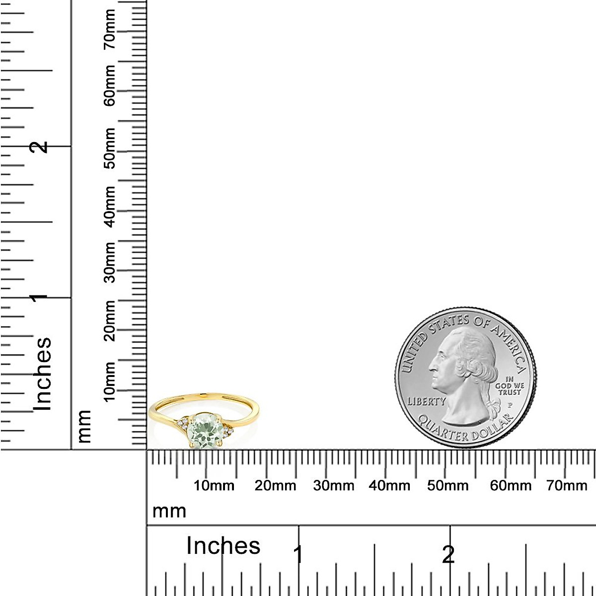 Gem Stone King 10K Yellow Gold Green Prasiolite and Diamond Accent Engagement Ring (1.00 Ctw Round) (Size 6)