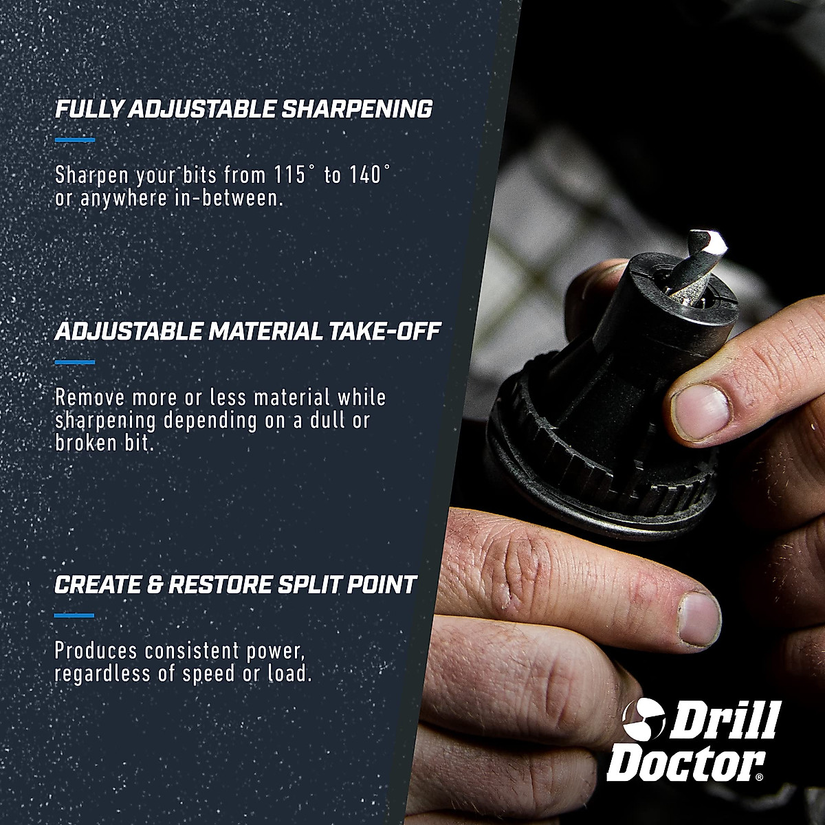 Drill Doctor - DD750X 750X Drill Bit Sharpener for High-Speed Steel, Masonry, Carbide, Cobalt, & TiN-coated Drill Bits, with Adjustable Angles from 115° to 140°, Sharpens 3/32in – 3/4in Drill Bits gray/black