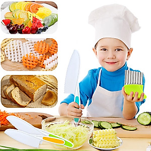 TAORISH 4 Pcs Kids Knife Set, Nylon Kitchen Knife with Crinkle Cutter, Serrated Edges Plastic Toddler Chef Knife for Real Cooking & Cutting Fruit Bread