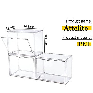 Attelite Plastic Purse and Handbag Storage Organizer for Closet, Clear Acrylic Display Case with Magnetic Door for Wallet, Book, Cosmetic, Toys, Clutch Organization 3 Pack