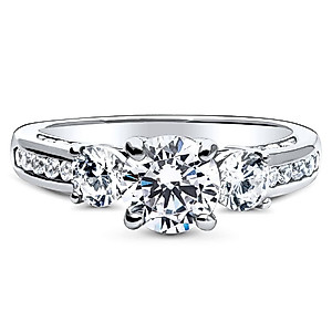 BERRICLE Sterling Silver 3-Stone Wedding Engagement Rings Round Cubic Zirconia CZ Promise Ring for Women, Rhodium Plated Size 7
