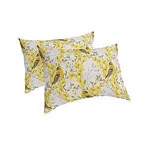 Edwiinsa Vintage Yellow Flower Pillow Covers Standard Size Set of 2 Bed Pillow, Country Fall Plant Leaves Birds Plush Soft Comfort for Hair/Skin Cooling Pillowcases with Envelop Closure 20x26 Inches