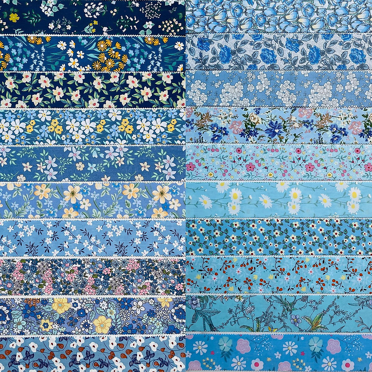 Jelly Roll Fabric - 20 Assorted Floral Prints, 100% Cotton Quilting Fabric, 40 Pre-Cut Strips (2.5 x 44 Inch) for Quilting, Sewing, and DIY Projects-Blue Ocean