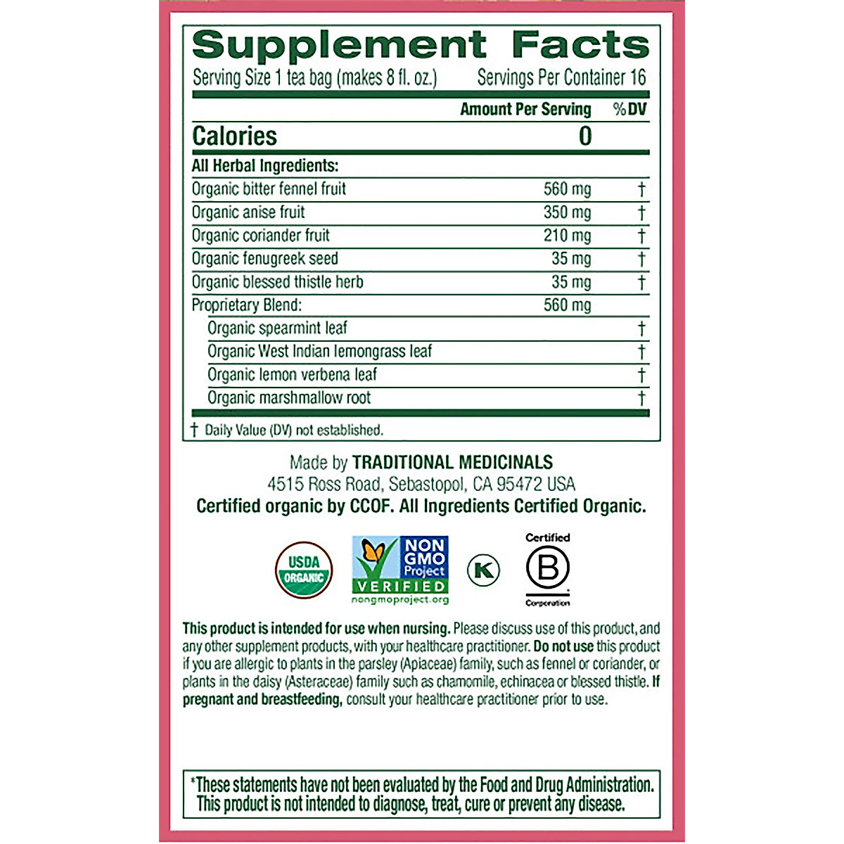 Traditional Medicinals Mother's Milk, Women's Tea, Organic, 16 CT (Pack - 3)