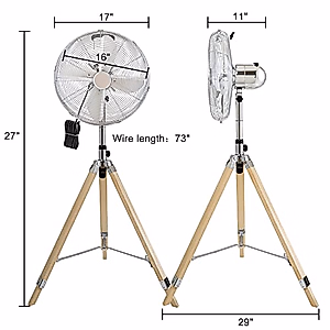 Simple Deluxe Retro Tripod Fan, Home Air Circulation Nostalgic Vertical Fan, 3 Speeds, Adjustable Height, Silver-16 Inch, 16 Inch