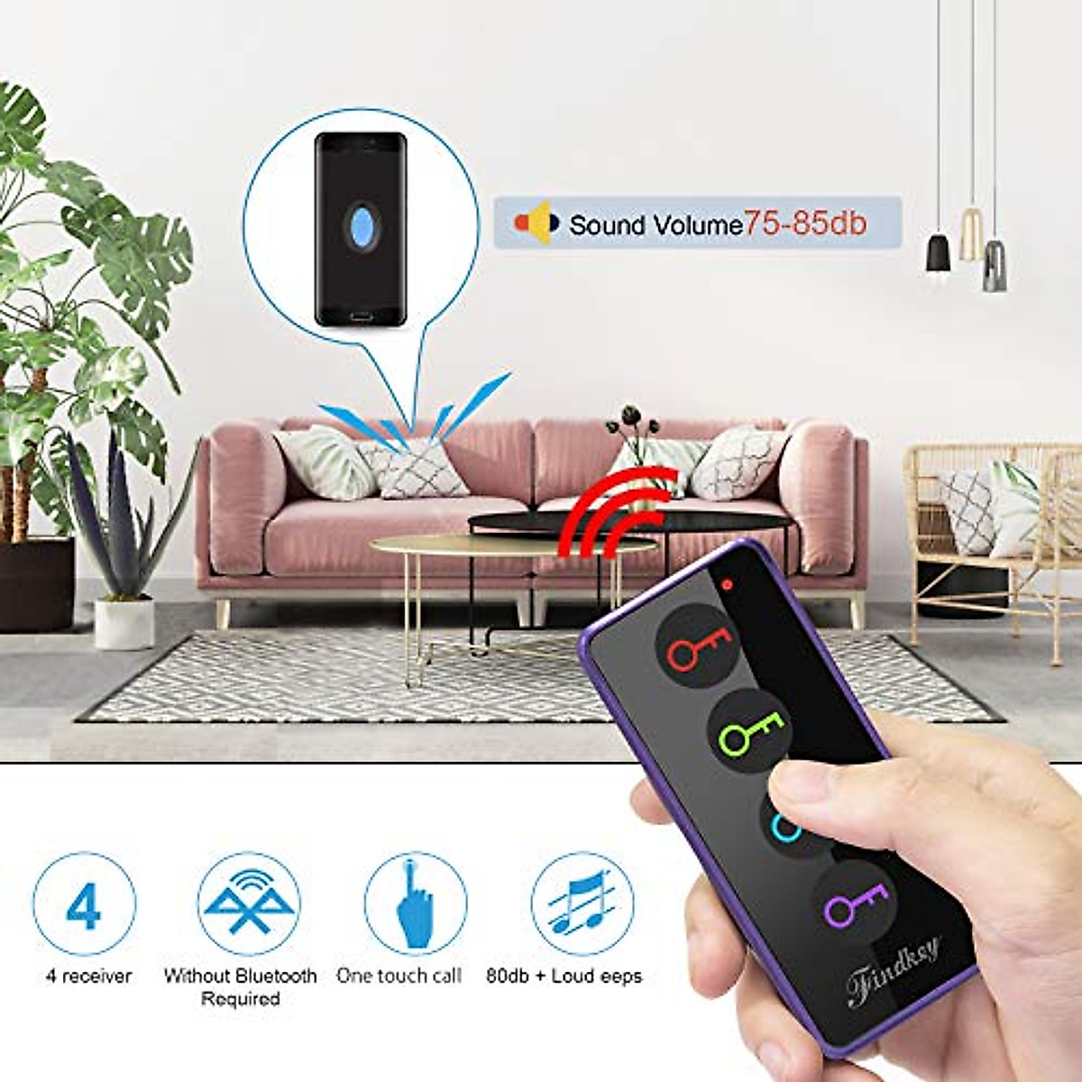 Key Finders, Remote Finder Stick On: ldcx 85dB Wireless Item Rf Locator Wallet Tracker 131ft Working Range for Finding Keys,TV Remote,Pet,School Bag,Phone w Led Flashlight,Keychain