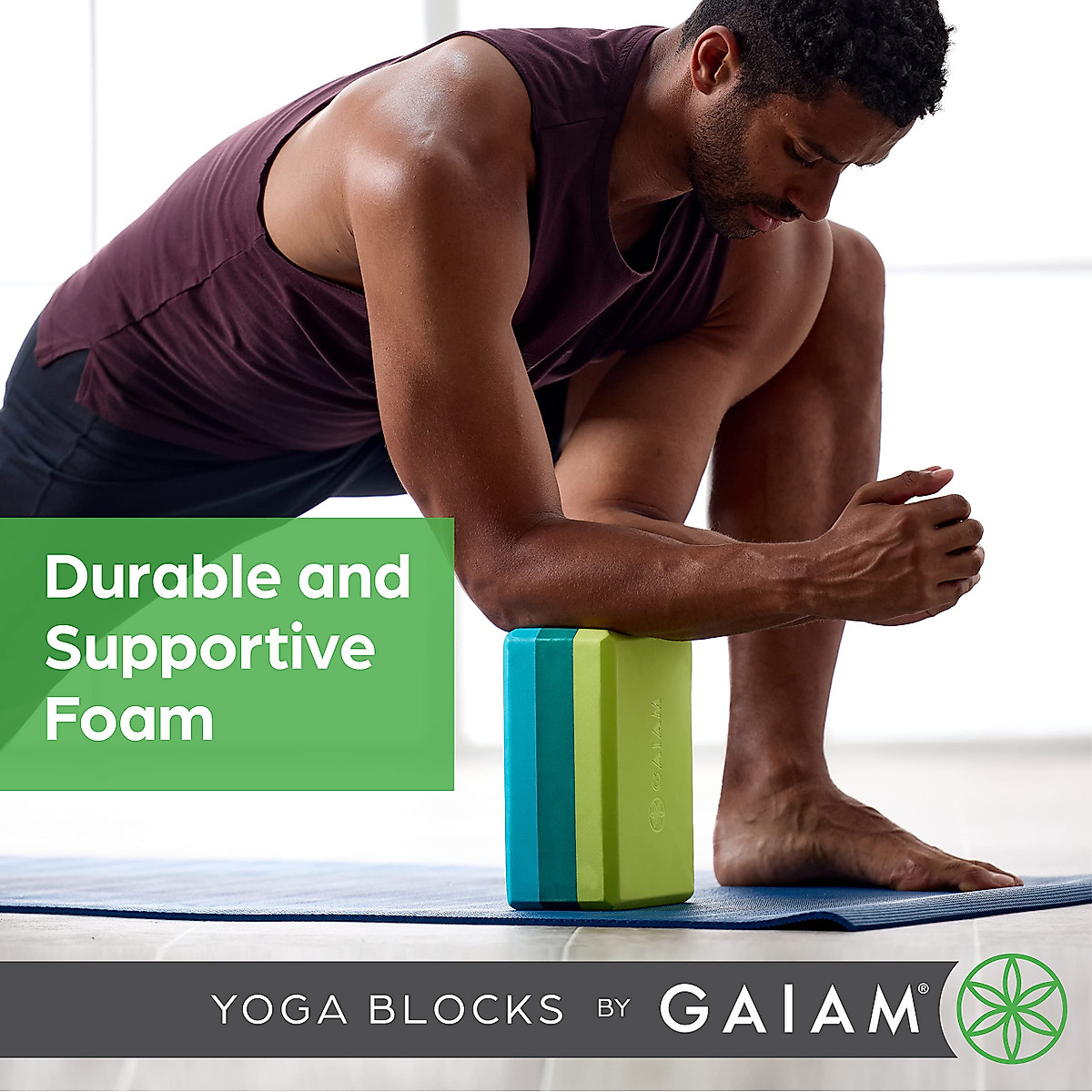 Gaiam Yoga Block - Supportive Latex-Free Eva Foam - Soft Non-Slip Surface with Beveled Edges for Yoga, Pilates, Meditation - Yoga Accessories for Stability, Balance, Deepen Stretches (Cool Mint)