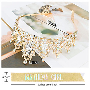 Didder Gold Birthday Girl Sash & Crystal Crown Set, Birthday Crown Birthday Tiara for Women Birthday Crowns for Women Girls Birthday Sash and Tiara for Women Happy Birthday Gift